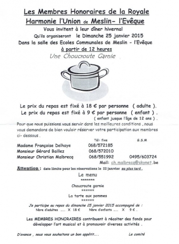 Meslin-l'Evêque: La fanfare du village vous invite à son repas hivernal ...