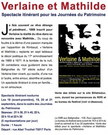 JOURNEES DU PATRIMOINE : SPECTACLE ITINERANT NOCTURNE, "VERLAINE ET ...