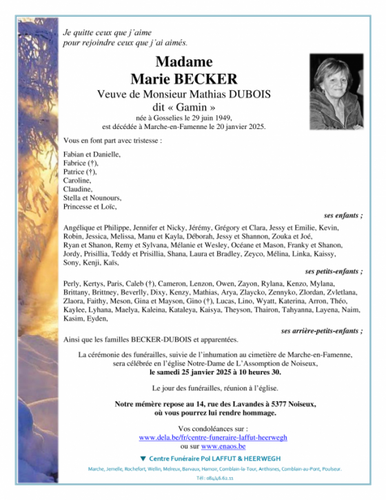 Décès de Marie Becker (75 ans) - Le Blog de Nassogne