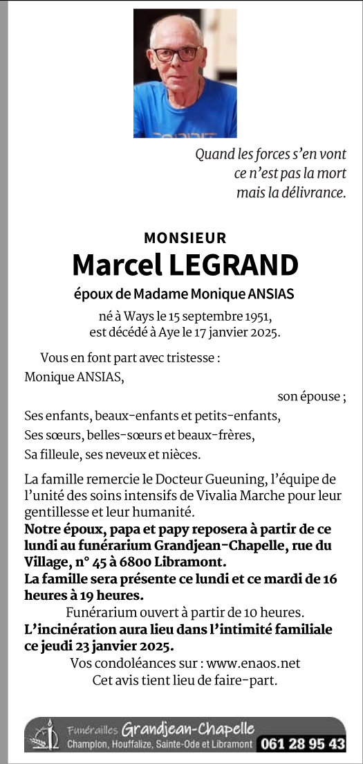 Decès de Marcel Legrand (73 ans), de Bande - Le Blog de Nassogne